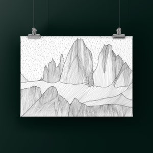 ORIGINAL Three Peaks Mountain Lines Drawing - Etsy