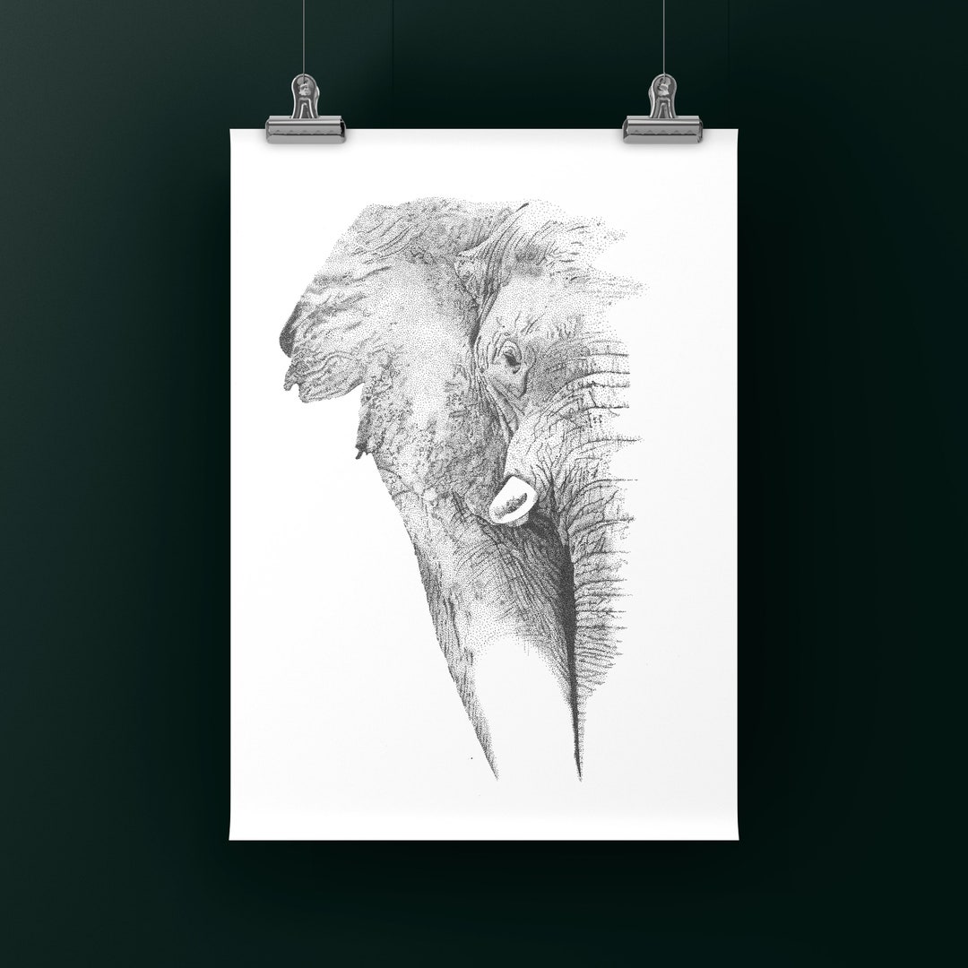 PRINT Elephant Stippling Drawing - Etsy