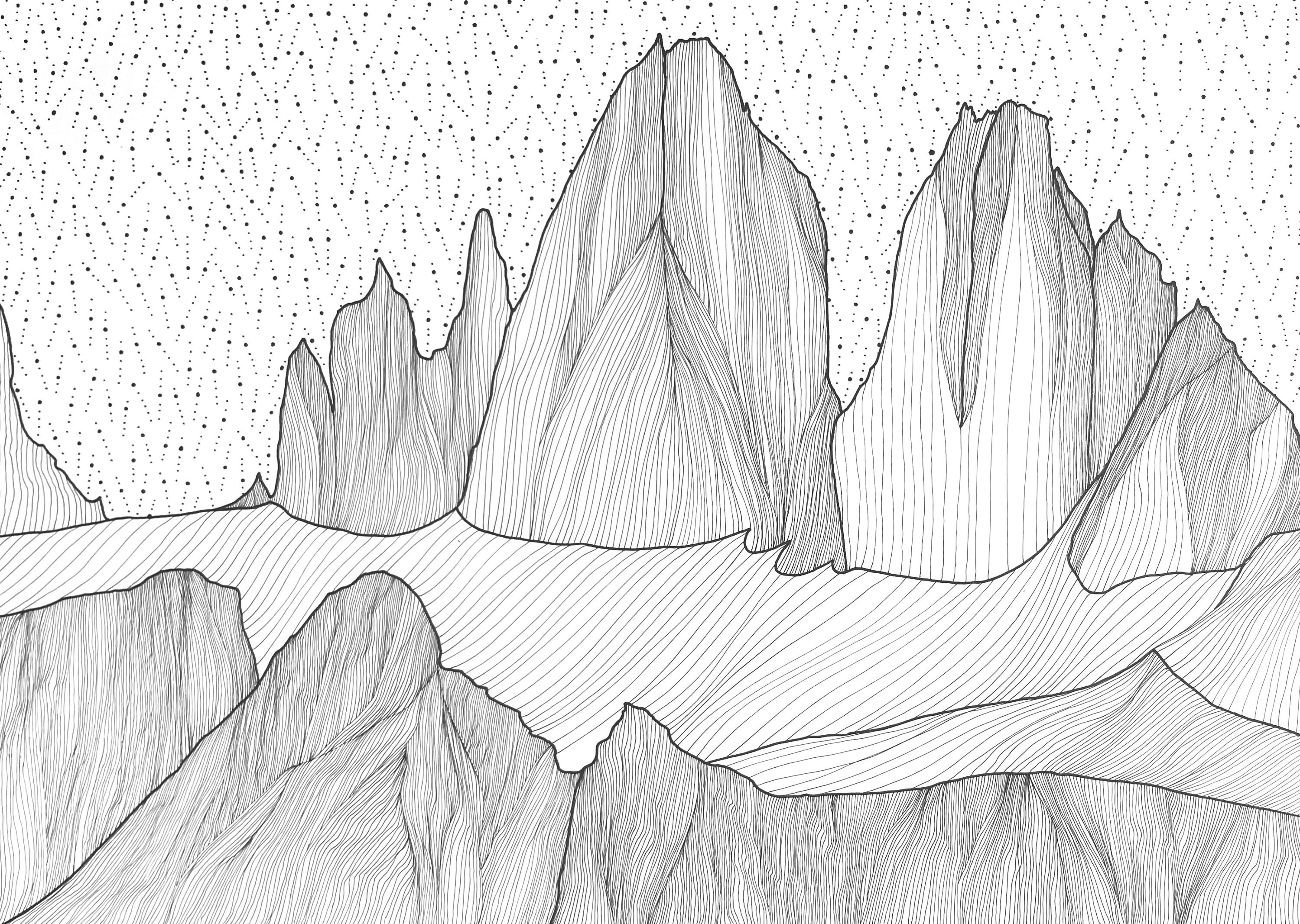 ORIGINAL Three Peaks Mountain Lines Drawing - Etsy