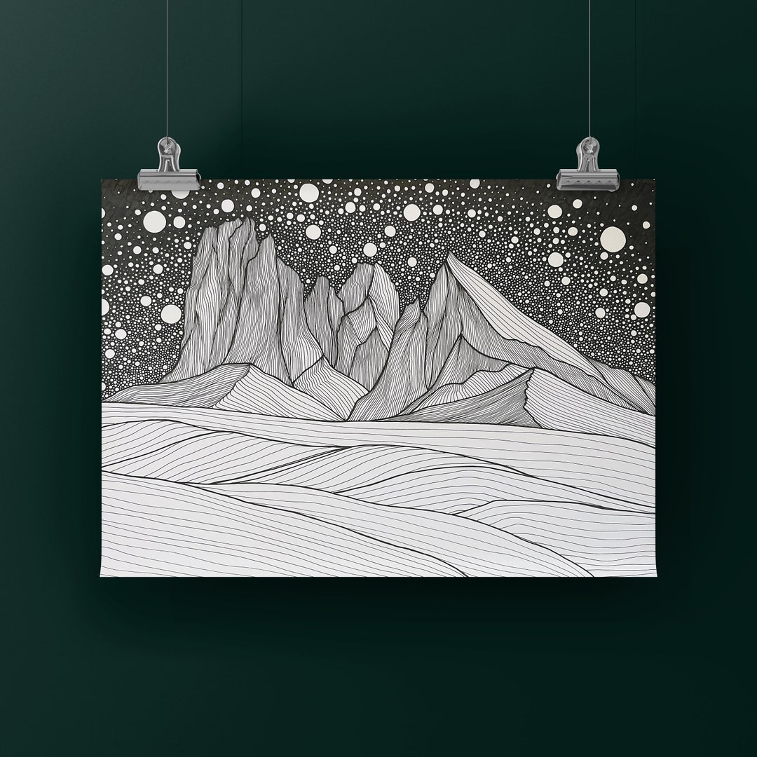 ORIGINAL Seiser Alm Mountain Lines Drawing - Etsy