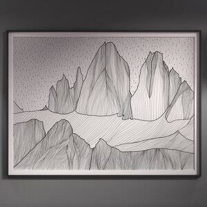 ORIGINAL Three Peaks Mountain Lines Drawing - Etsy