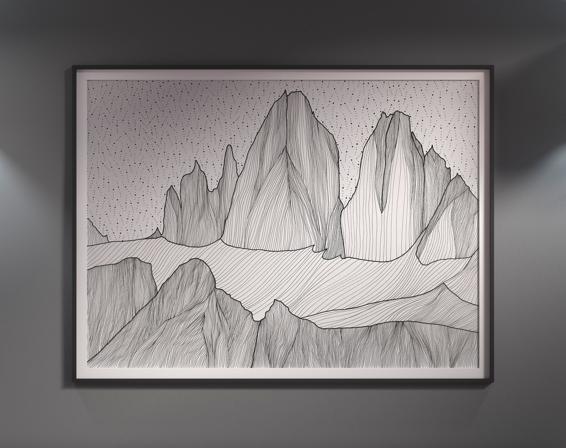 ORIGINAL Three Peaks Mountain Lines Drawing - Etsy