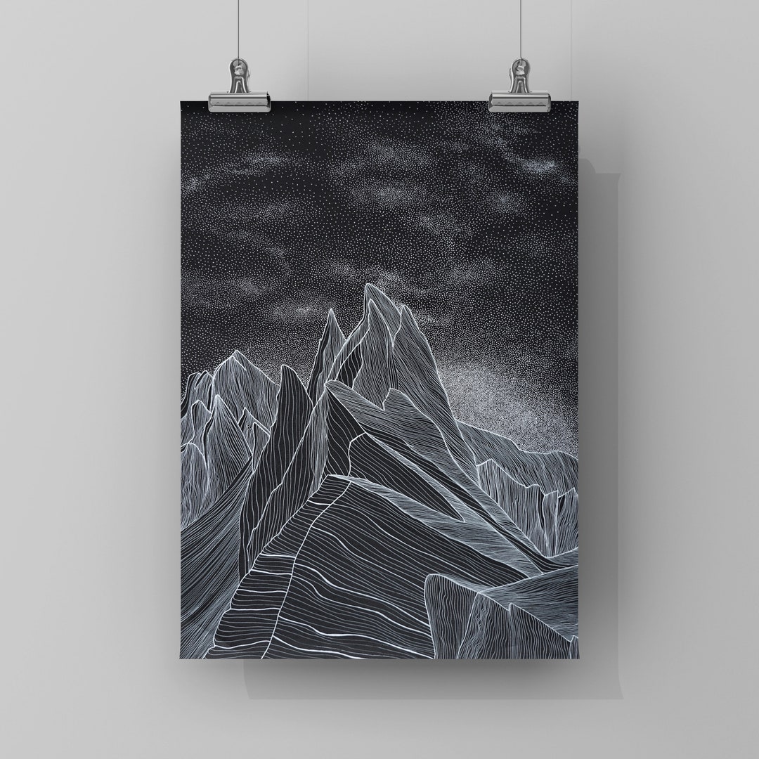 ORIGINAL Seceda Mountain Lines Drawing - Etsy
