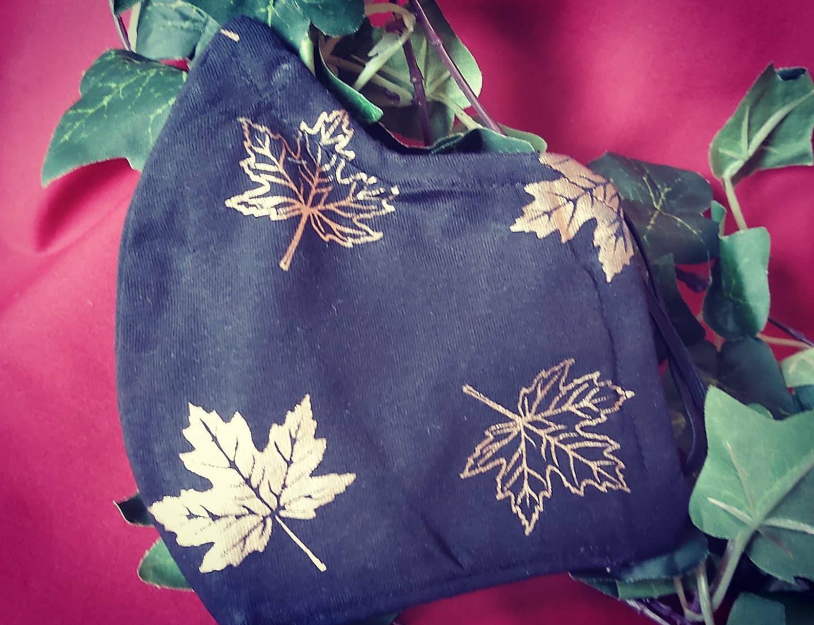 Black and Gold Leaf Pattern Four Layer Face Mask With - Etsy