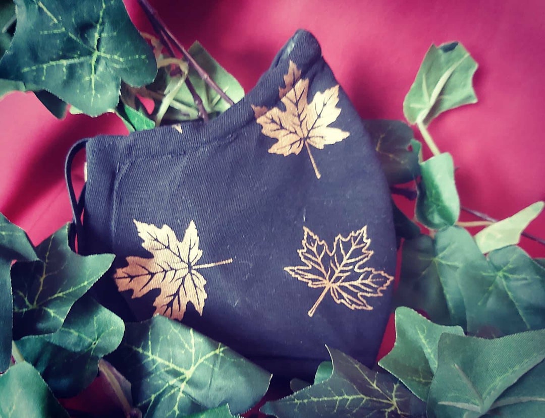 Black and Gold Leaf Pattern Four Layer Face Mask With - Etsy