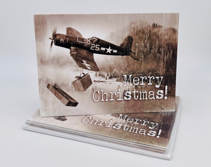 Airplane Christmas Card "santa Flying F4U Corsair" - 10 Pack - Etsy