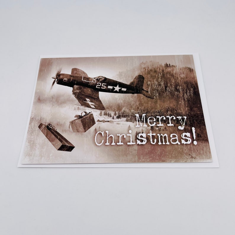 Airplane Christmas Card "santa Flying F4U Corsair" - 10 Pack - Etsy