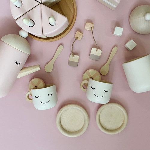 Wooden Tea Set Kitchen Set Wooden Dishes Play Kitchen | Etsy