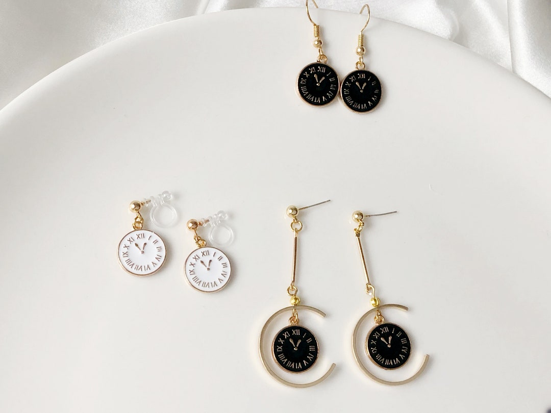Vintage Enamel Clock Earrings Retro Watch Face Dangle Drop Jewellery ...