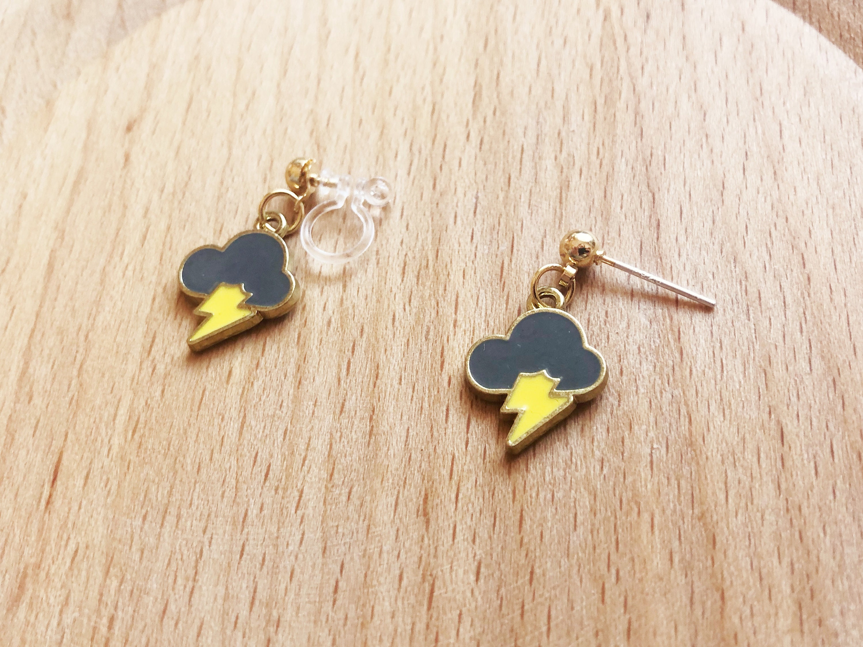 Cute cloud and thunder lightning enamel earrings weather | Etsy