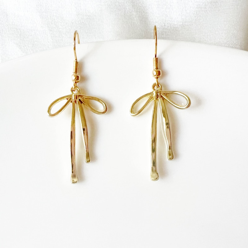 Gold Bow Earrings - Etsy
