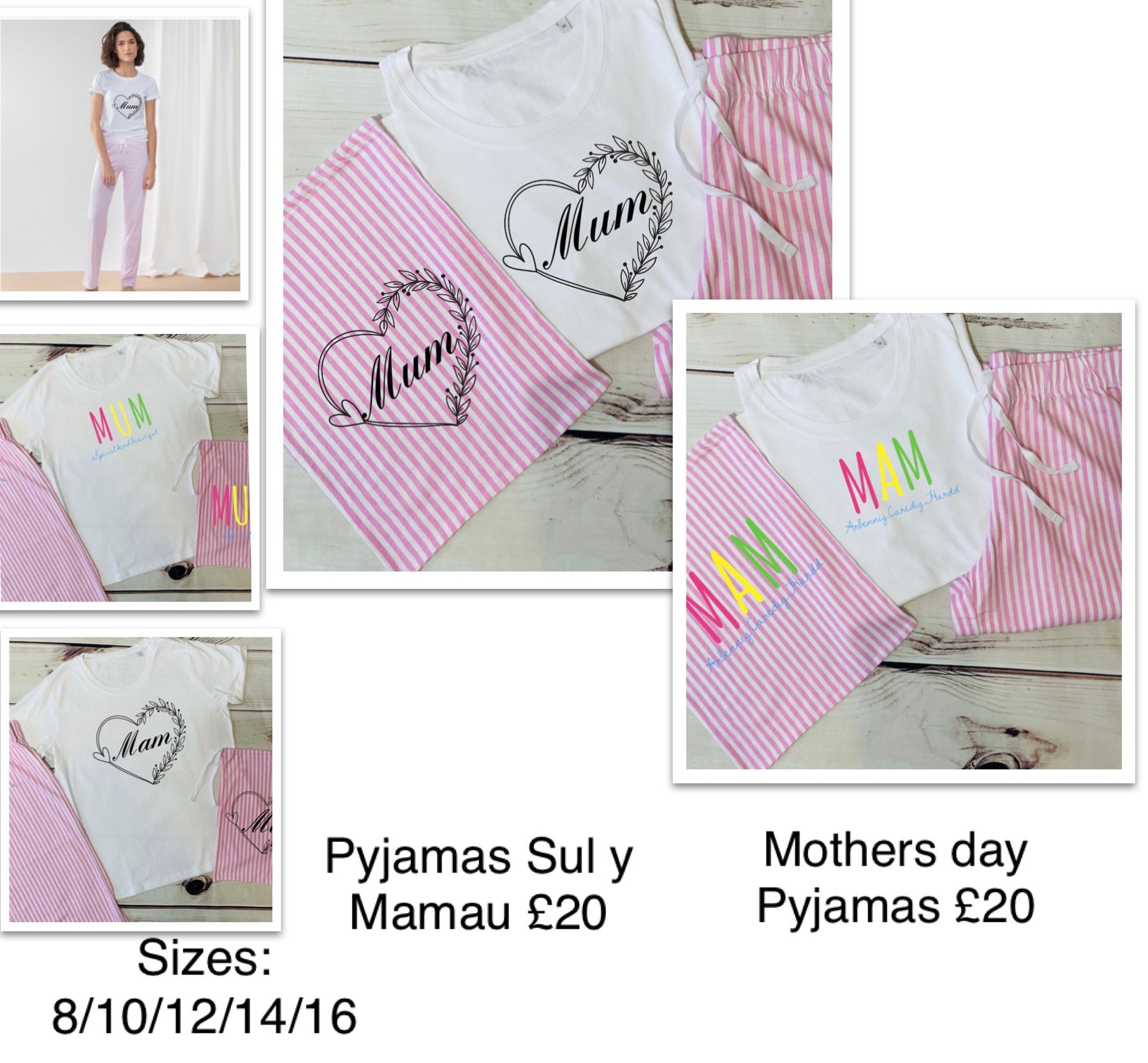Personalised Mothers Day Pyjamas Set With Bag and Free Makeup Bag Sul Y ...