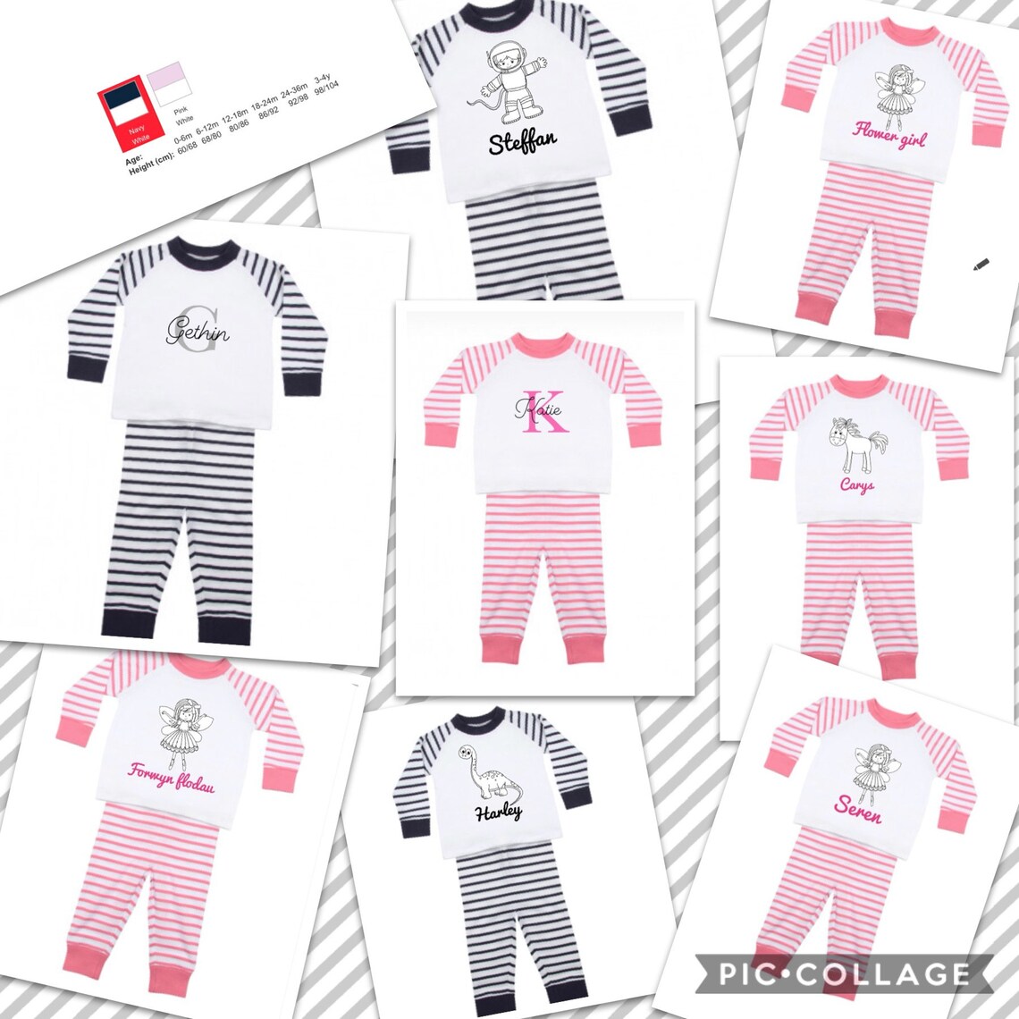 Personalised Baby Childrens Pyjamas Flower Girl Pink Blue Welsh Pyjamas ...