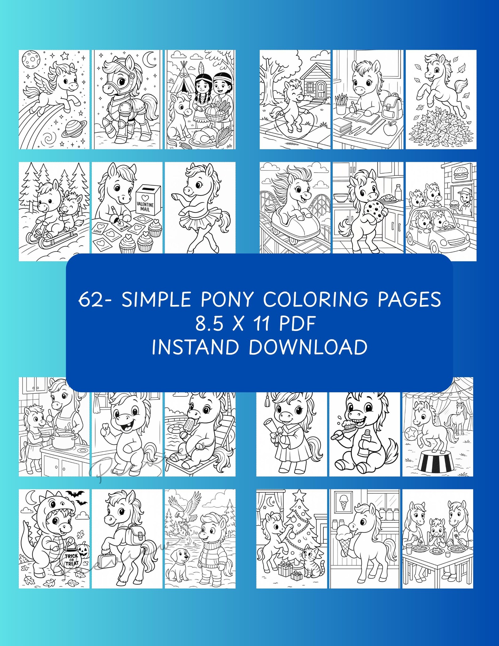 Horse Coloring Cartoon Pdf Pages - 62 Total Simple Minimalist Pony in ...
