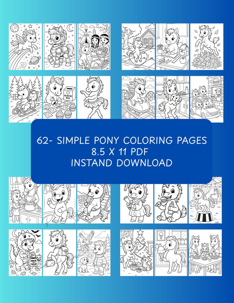 Horse Coloring Cartoon Pdf Pages - 62 Total Simple Minimalist Pony in ...