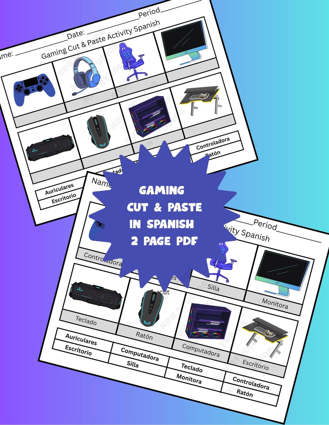 Spanish Gaming Cut and Paste 2 Page Pdf|gaming Cut & Paste|spanish ...