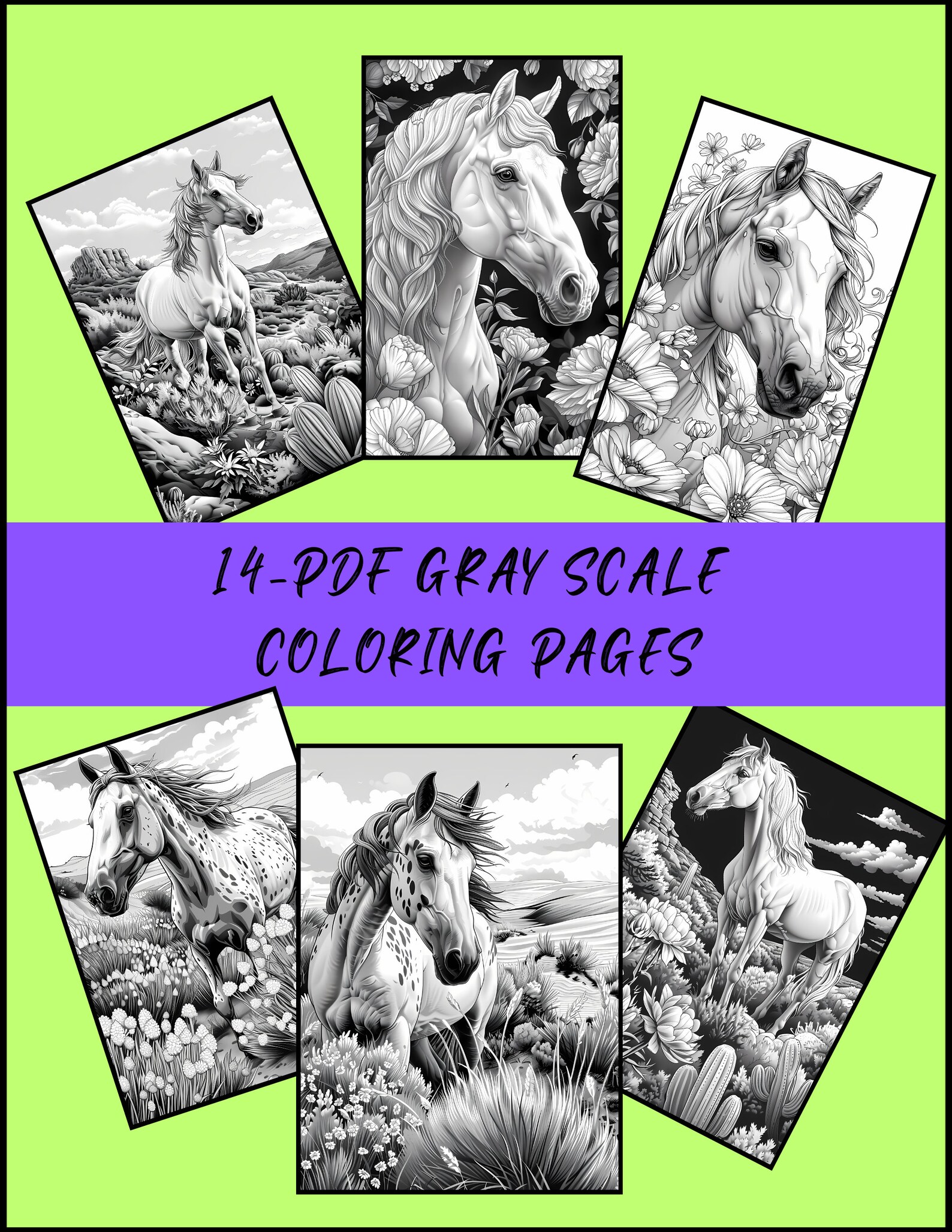 Horse Gray Scale Coloring Pages Adult and Kids Horse Coloring Pages ...