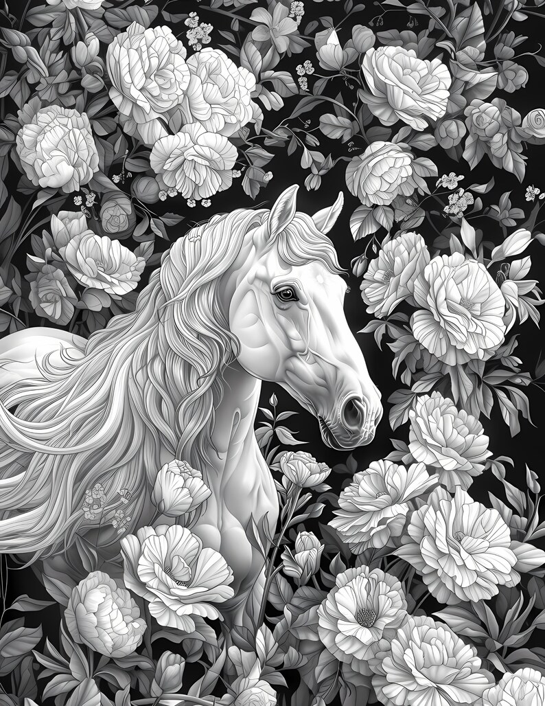 Horse Gray Scale Coloring Pages Adult and Kids Horse Coloring Pages ...