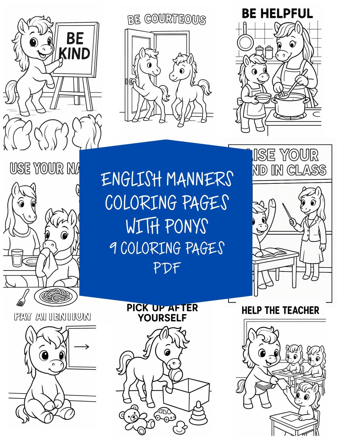 8-manner Coloring Pages in English With Pony, PDF Sheets for Kids Pony ...