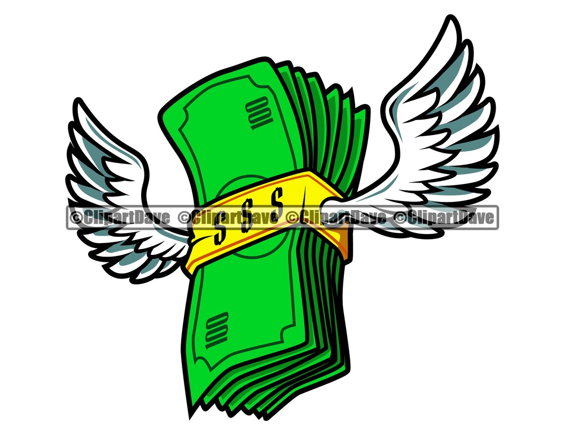 Money Stack Wings Dollar Sign SVG Design 100 Bill Cash Flying | Etsy