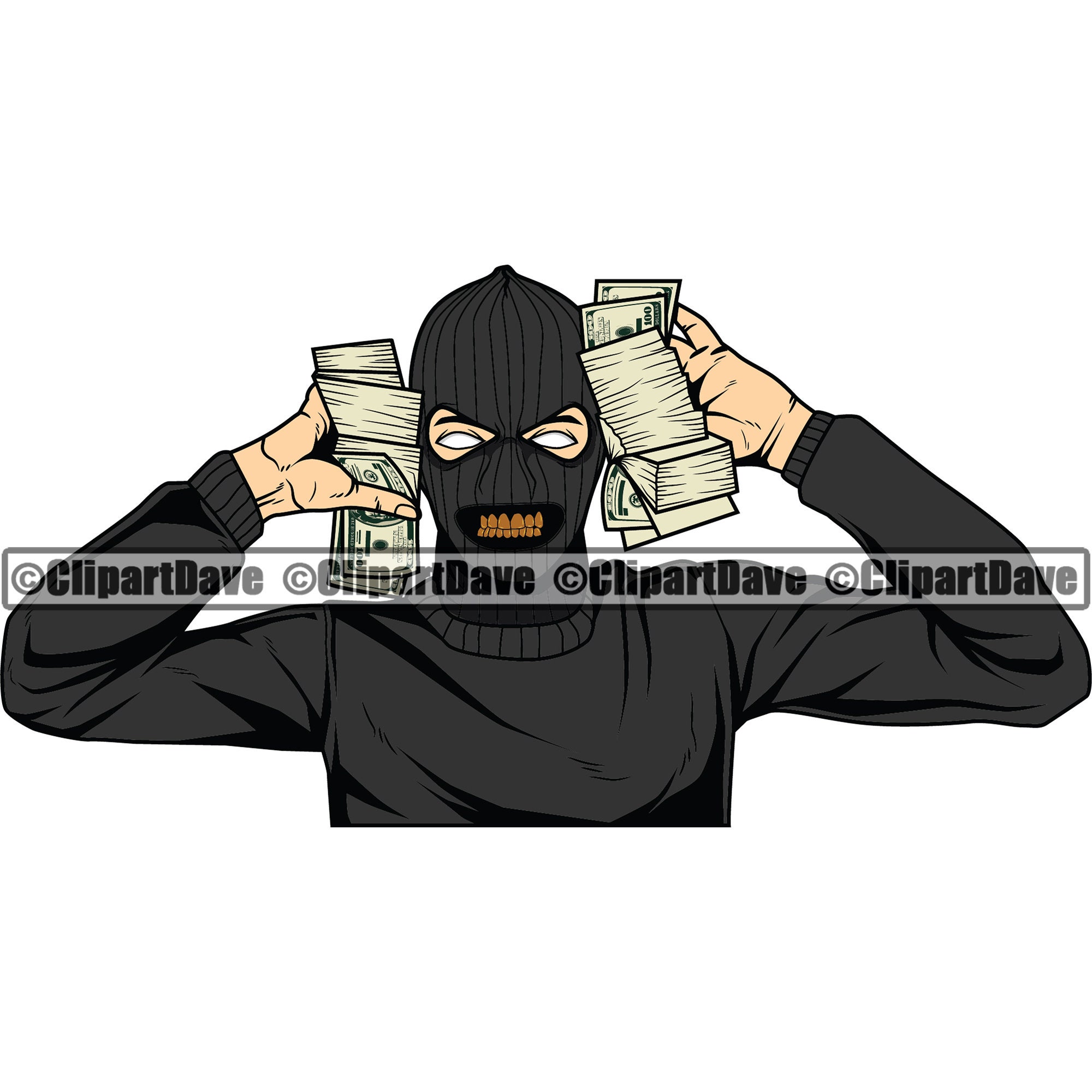 Gangster Ski Mask Gold Teeth Holding Money Stack SVG Design | Etsy