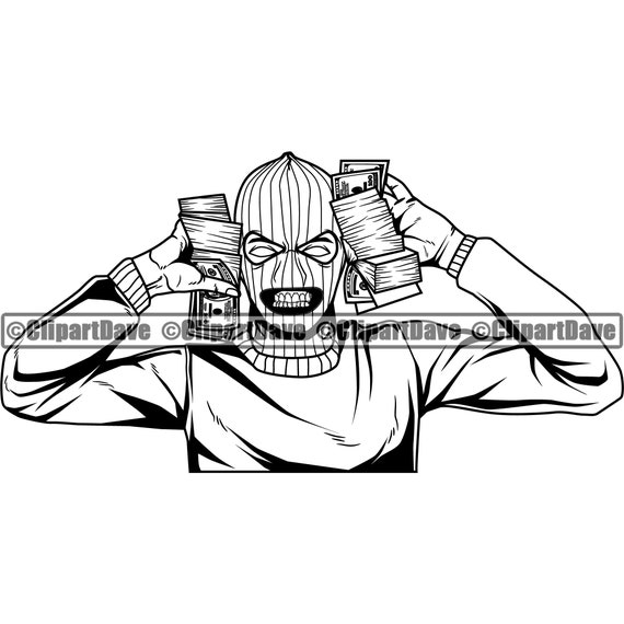 Gangster Ski Mask Gold Teeth Holding Money Bags SVG Design Thug ...