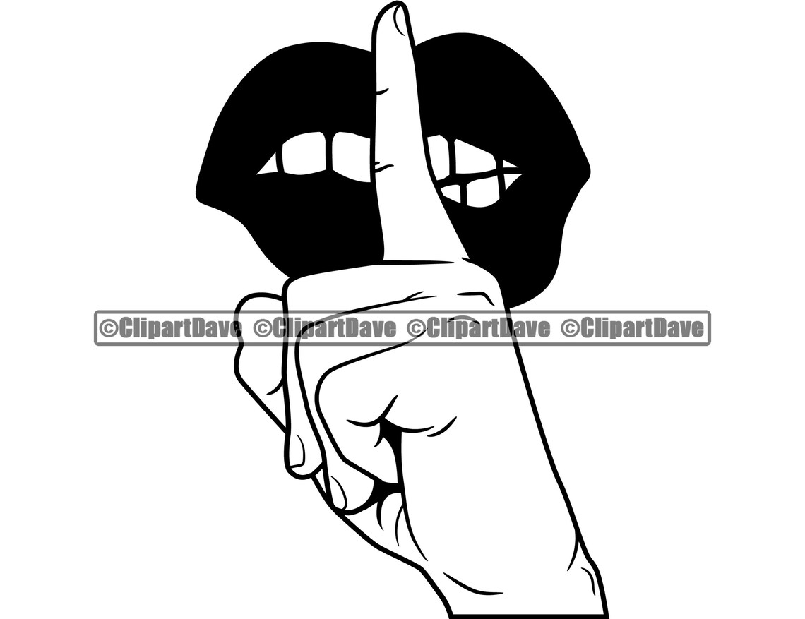 Lips Shh Finger Gesture SVG Design Mouth Stop Talking Quiet | Etsy