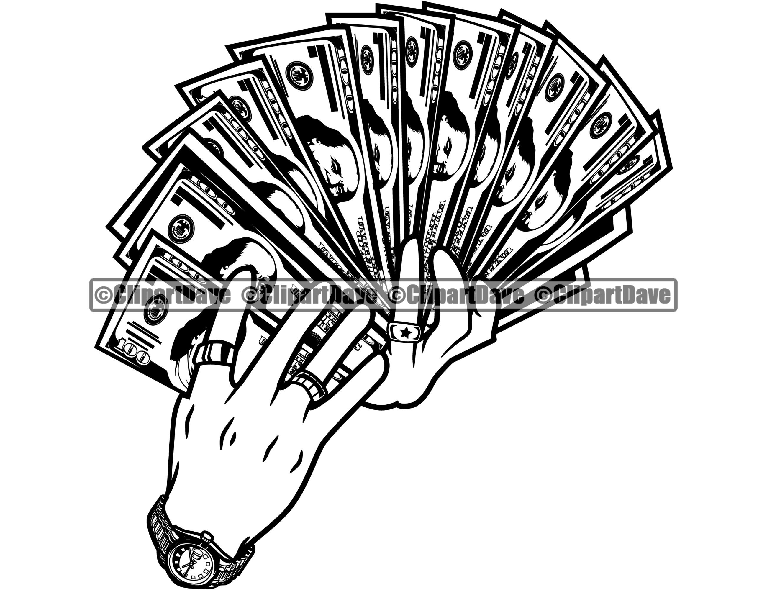 Male Hands Holding Money Fan SVG Design Cash Spread Arm Gold | Etsy