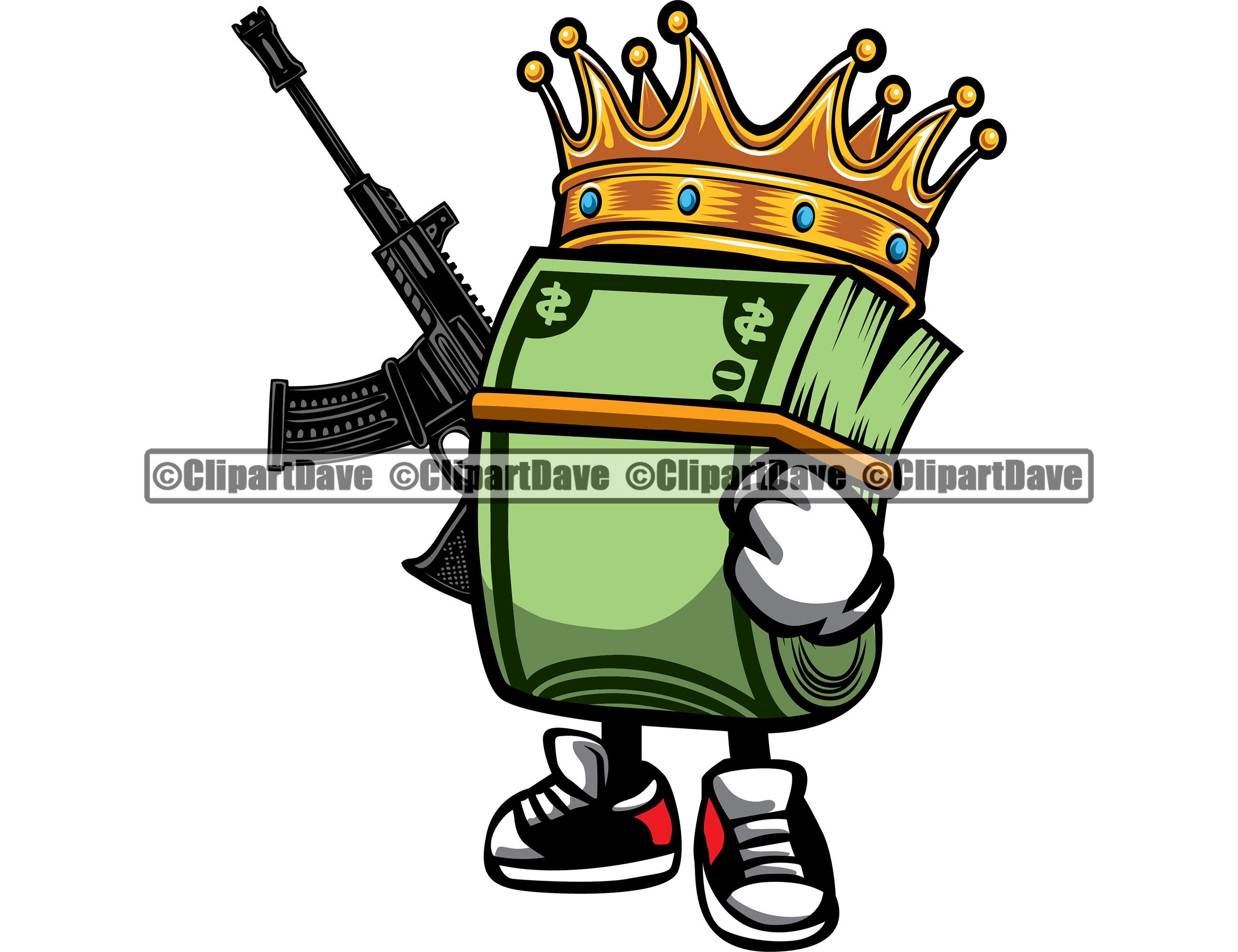 Money Stack King Cartoon Character Machine Gun SVG Design | Etsy