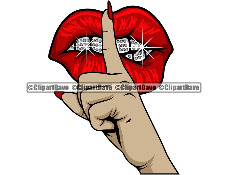 Sexy Lips Diamond Teeth Shh Finger Shut The Fck Up Hand Etsy
