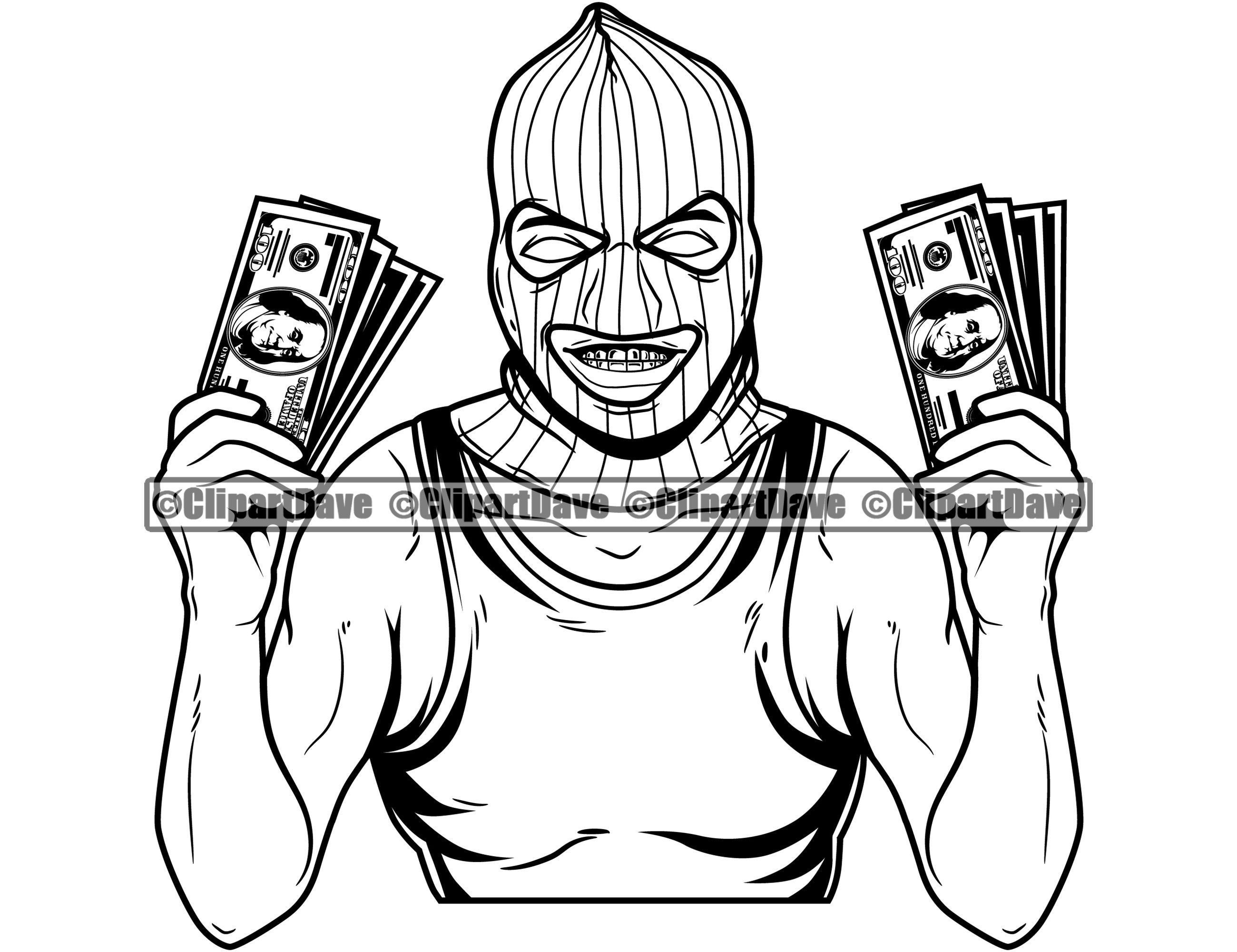 Digital Gangster Ski Mask Gold Teeth Holding Money Stack SVG Design ...