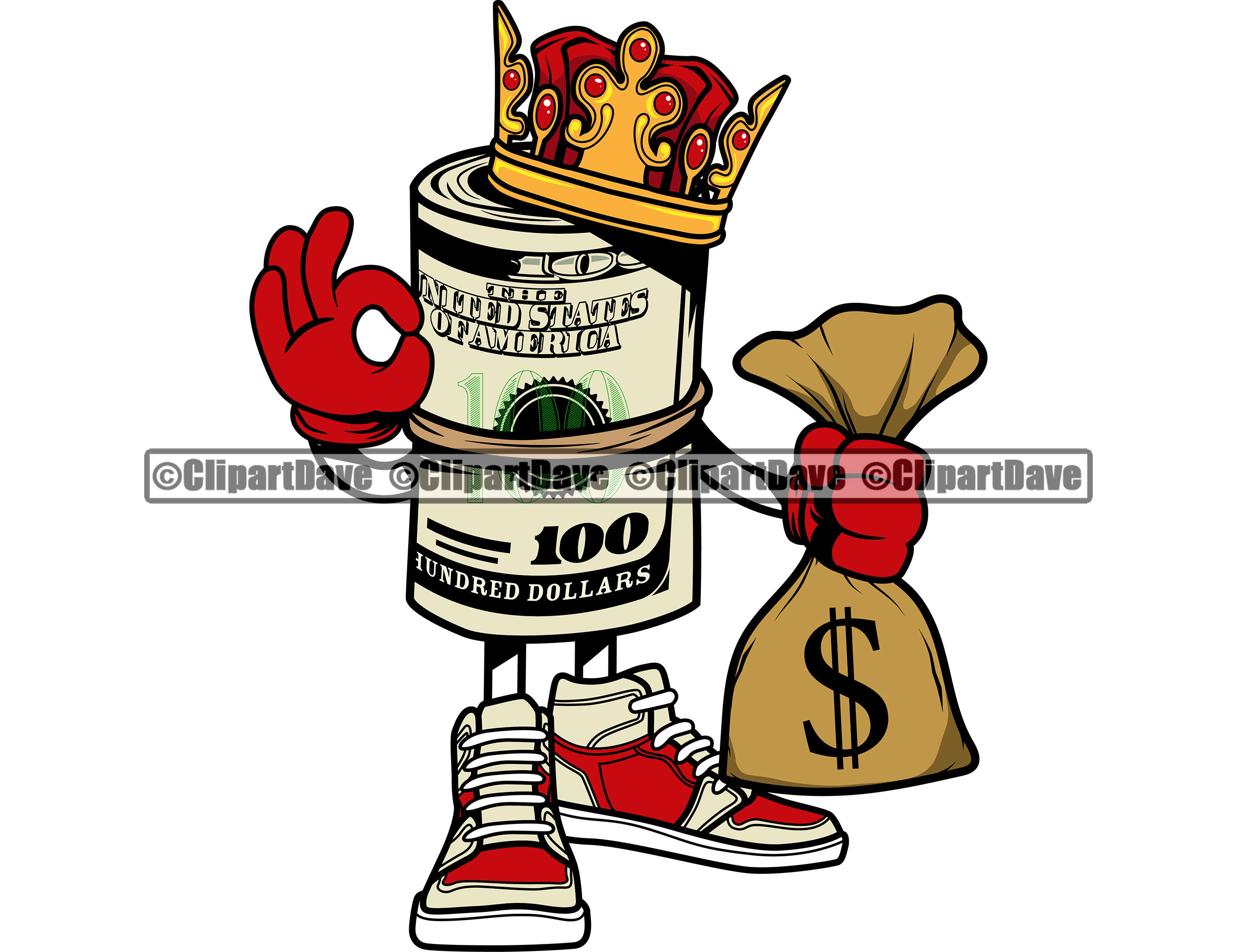 Money Roll King Crown Cartoon Character Hold Bag SVG Design | Etsy