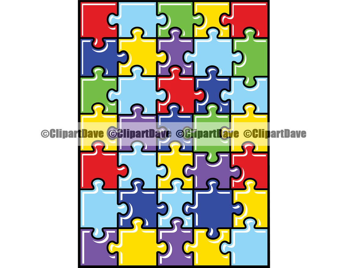 Jigsaw Puzzle Template SVG Design 35 Color Pieces Game Connect | Etsy