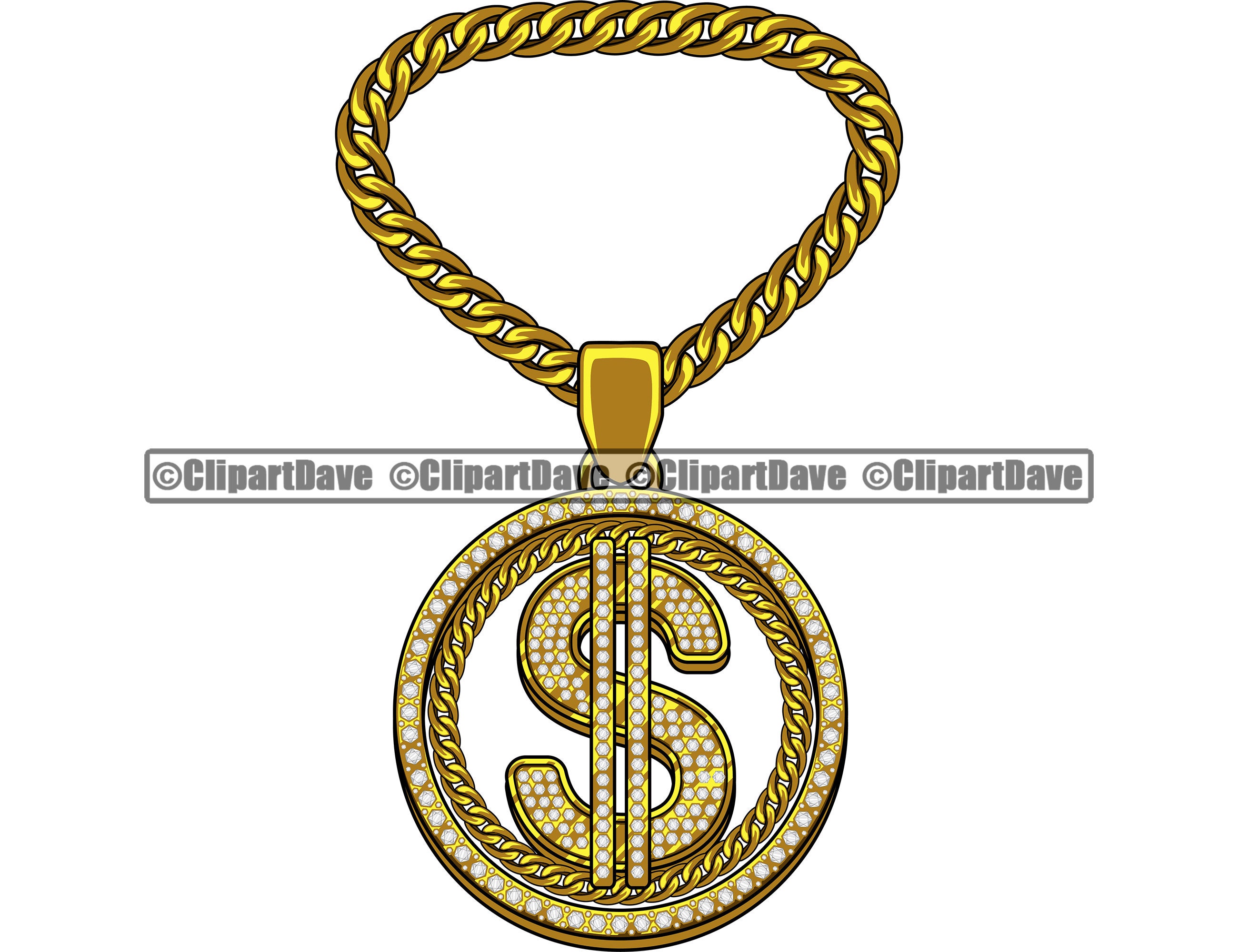 Gold Diamond Chain Link Necklace Dollar Sign Charm SVG Design | Etsy