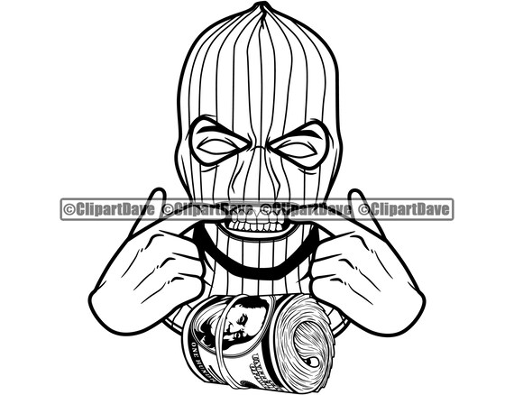 Digital Gangster Ski Mask Gold Teeth Holding Money Stack SVG Design ...