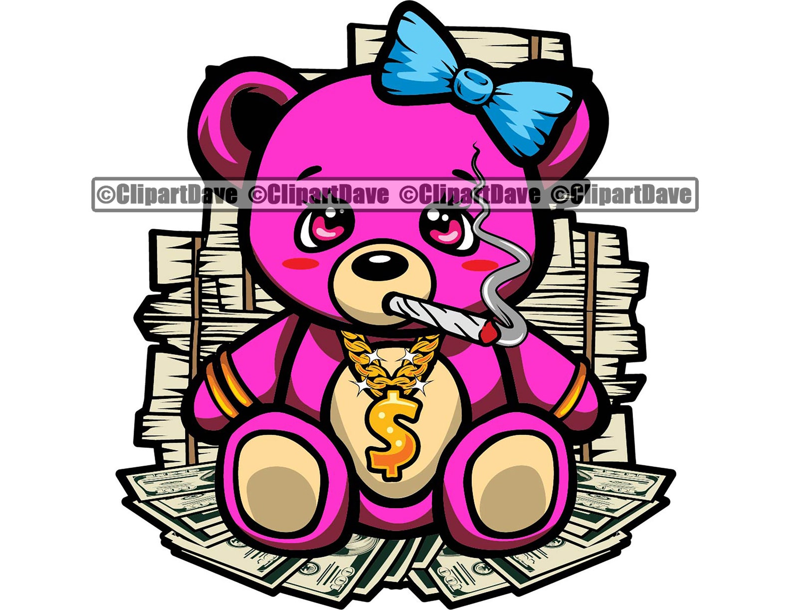 Female Gangster Teddy Bear Money Pile Smoking Cigarette SVG | Etsy