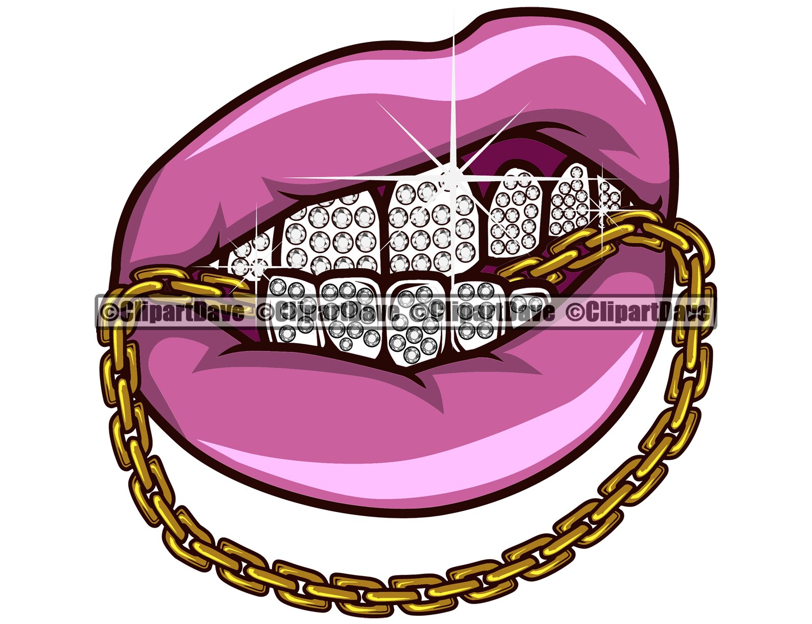 Sexy Lips Diamond Teeth Biting Gold Chain Svg Design Savage Etsy