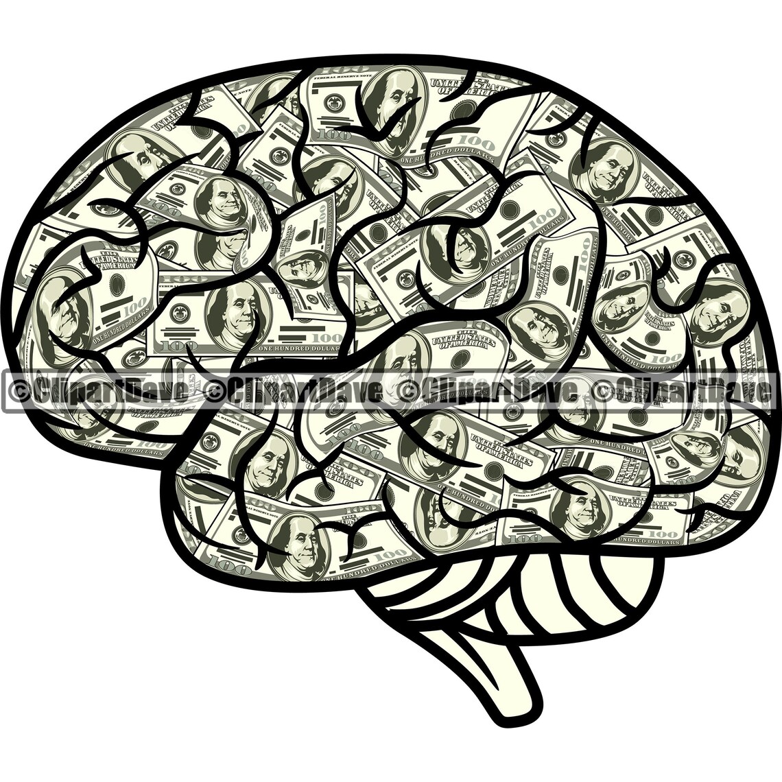 Money Stack Brain SVG Design Cash On Mind Rich Hustler 100 | Etsy