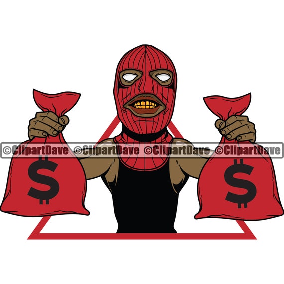 Gangster Ski Mask Gold Teeth Holding Money Bags SVG Design Thug ...