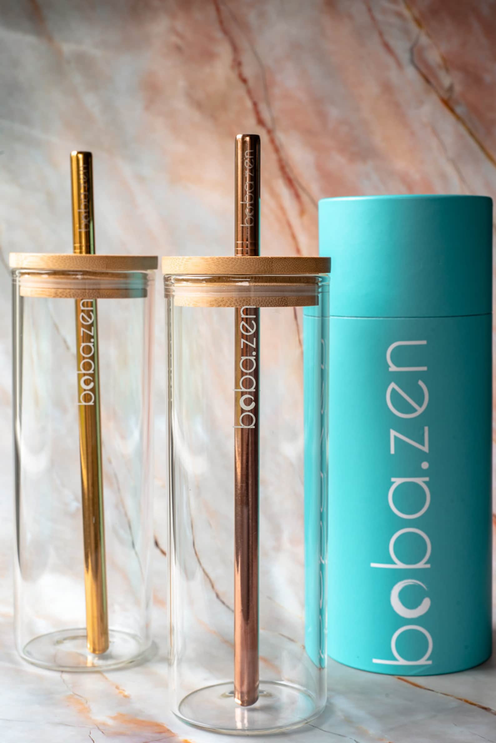 2 Pack - Reusable Glass Bubble Tea Cups W/stainless Steel Straws - Etsy