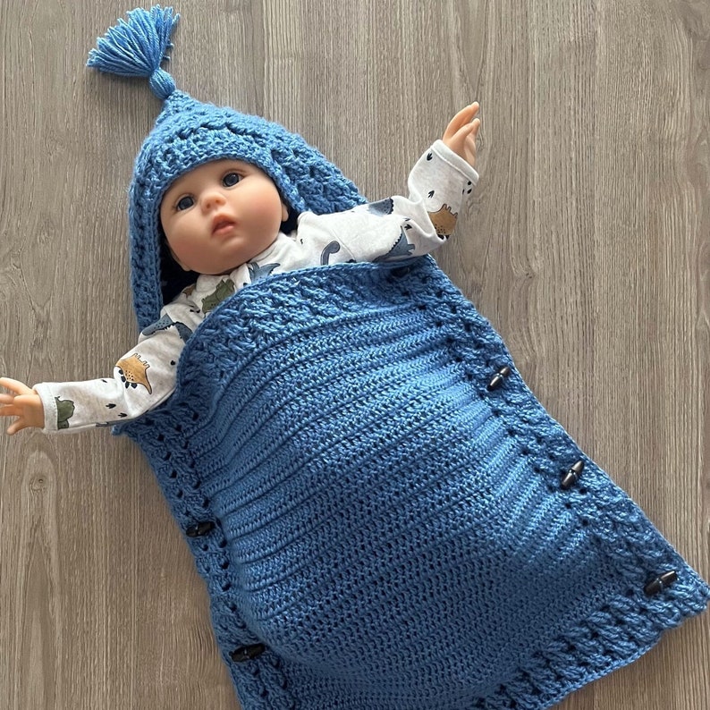 Crochet Pattern - River Hooded Baby Sleeping Bag (newborn to 12 Months ...