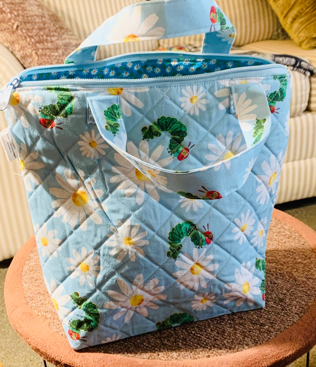 10x10x4 Caterpillar and Daisies Multi-use Quilted Pouch Bag Purse With ...