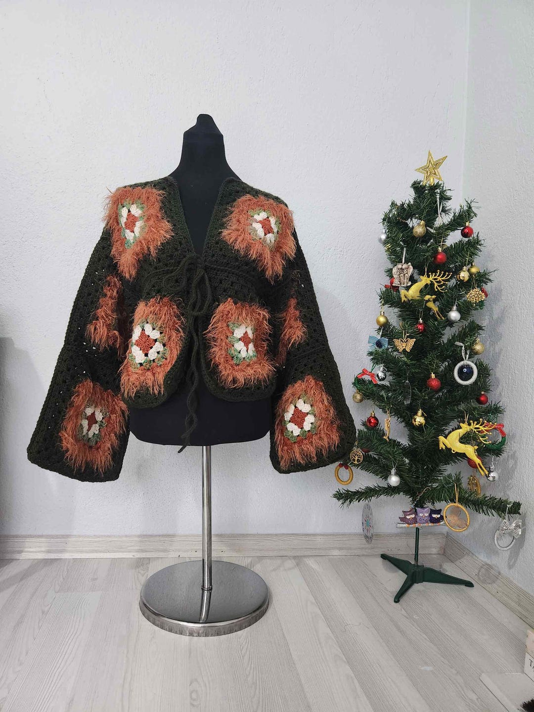 Handmade Granny Square Crochet Cardigan – Boho Feather Yarn Jacket - Etsy