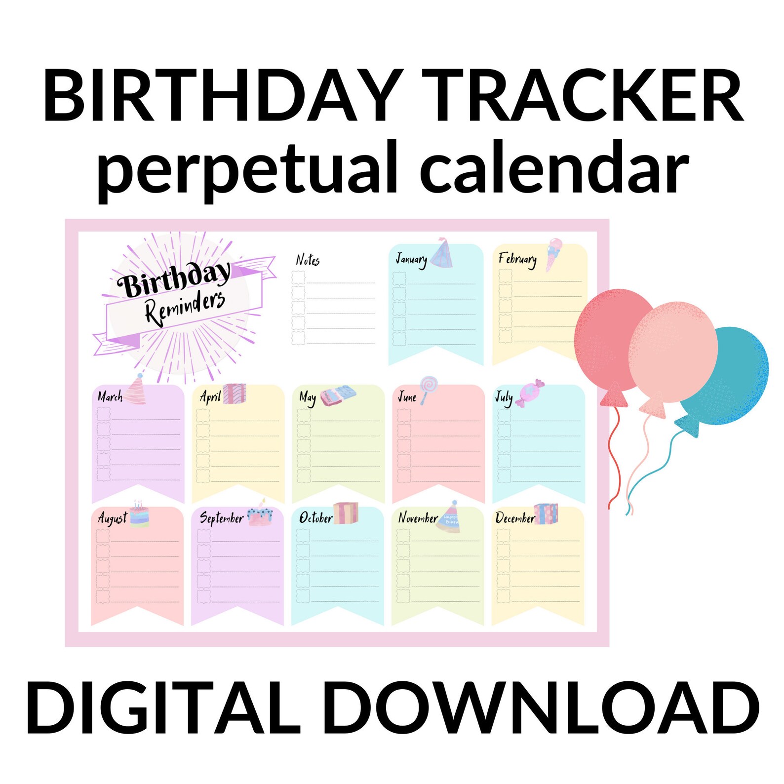 Printable Birthday Tracker Birthday Reminders Birthday Dates - Etsy