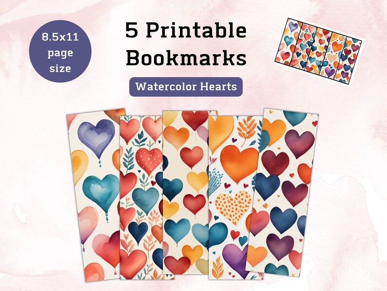 PRINTABLE Bookmarks With Watercolor Hearts Digital - Etsy