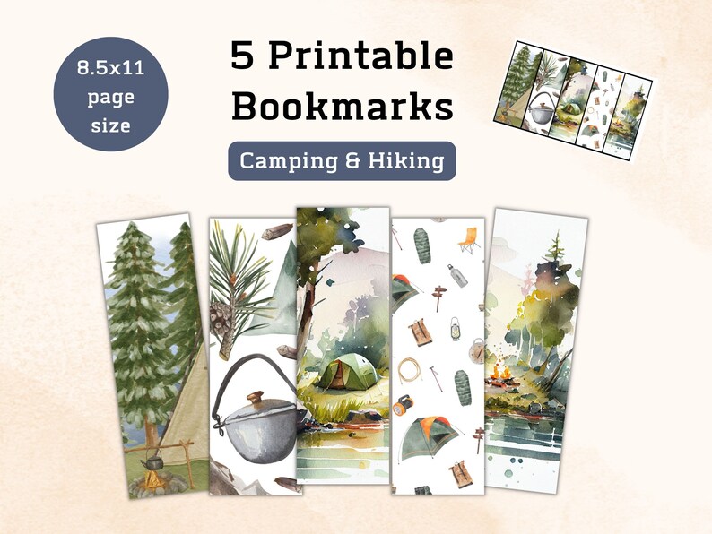 PRINTABLE Bookmarks Camping & Hiking Watercolor Art Camping - Etsy