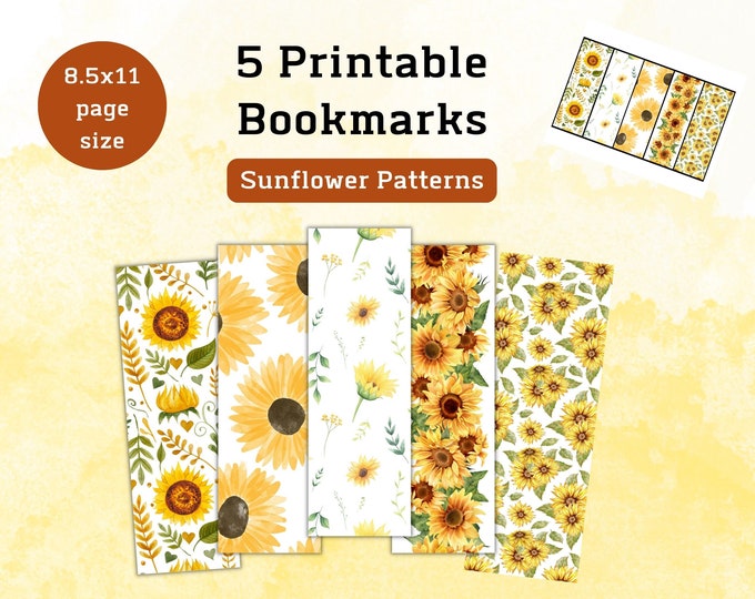 PRINTABLE Bookmarks With Sunflower Patterns for Sunflower Lovers - Etsy