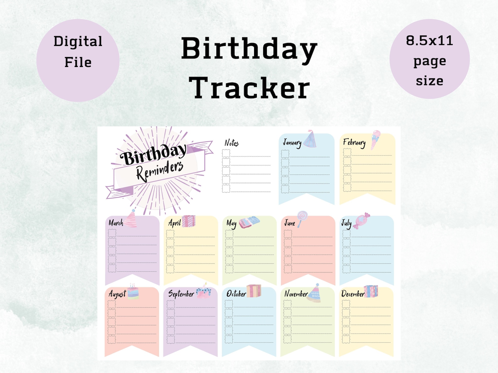 Printable Birthday Tracker, Birthday Reminders, Birthday Dates List ...
