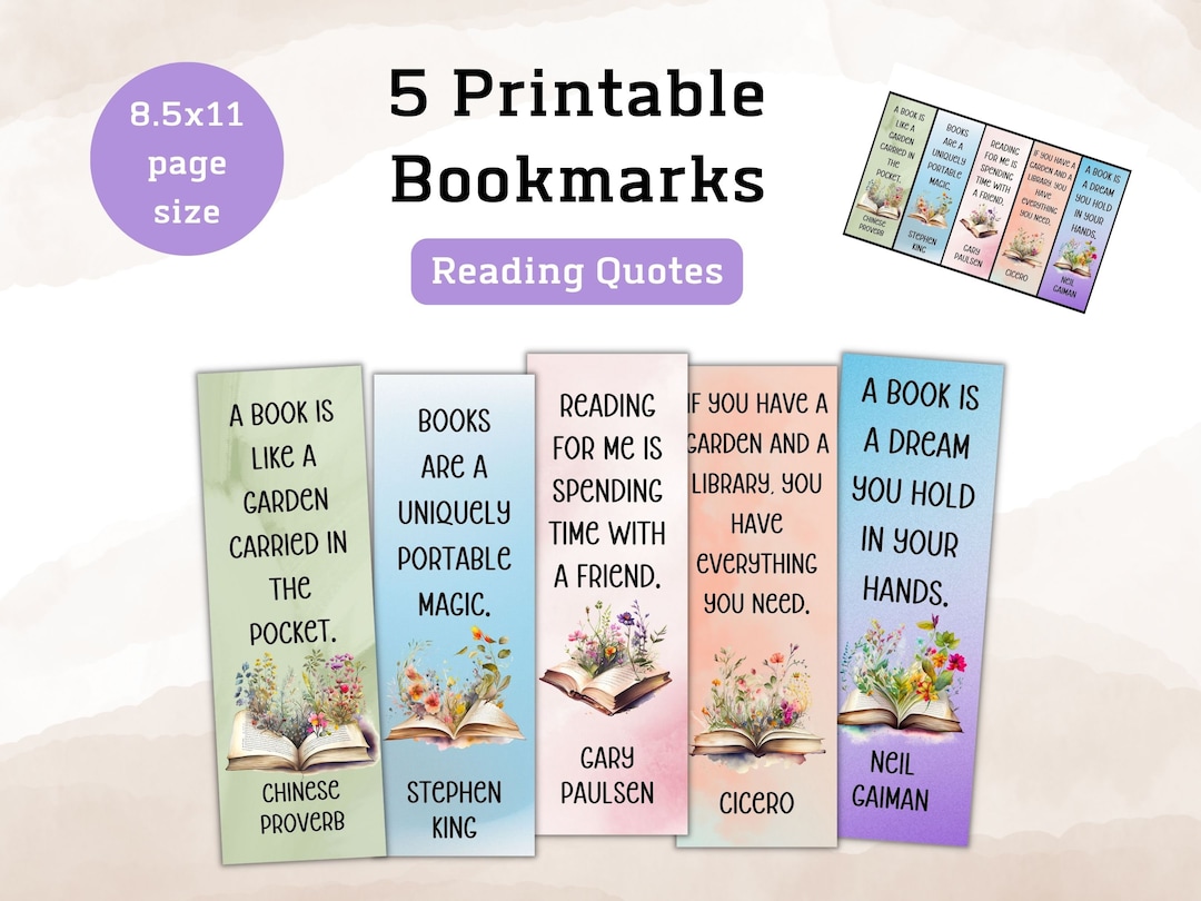 PRINTABLE Bookmarks With Reading Quotes Quotes for Reading Lovers - Etsy