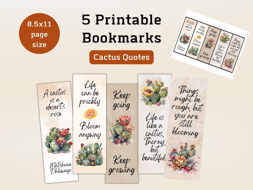 PRINTABLE Bookmarks With Cactus Sayings Quotes for Cactus Lovers - Etsy